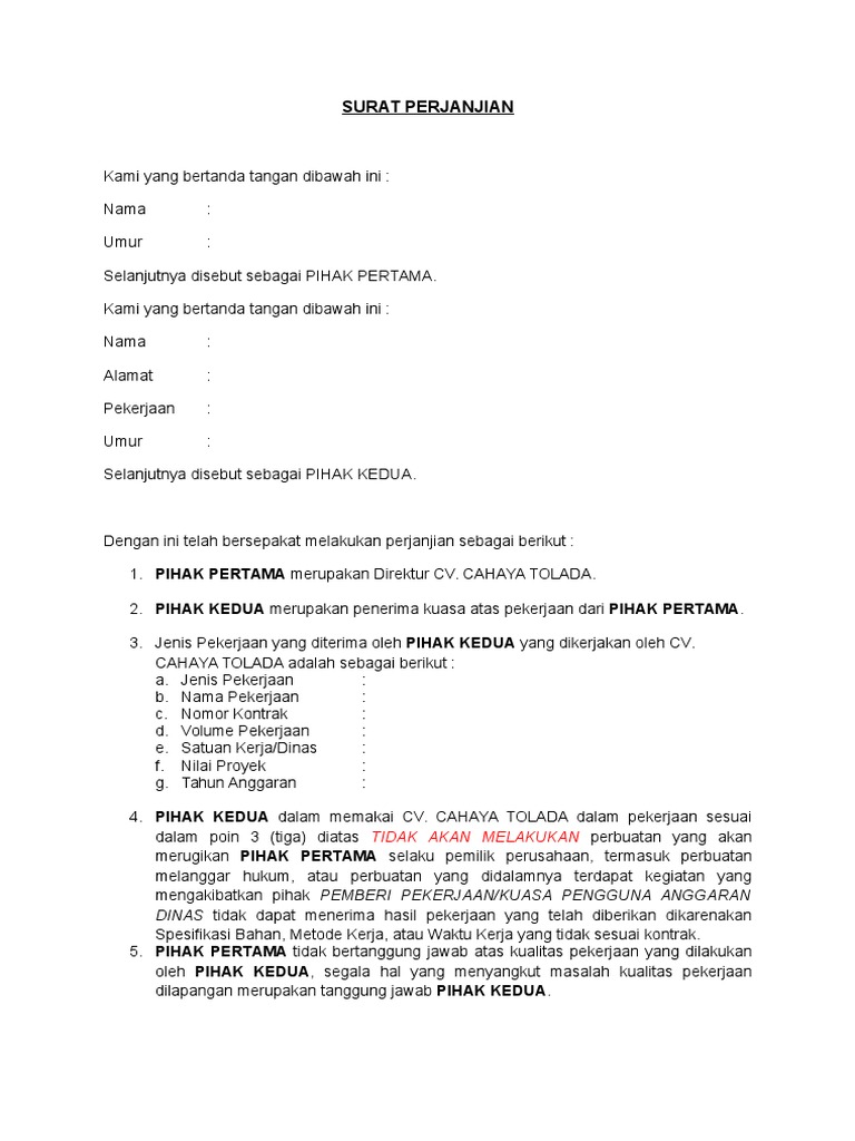 Contoh Surat-Perjanjian-Pinjam Nama Perusahaan | PDF | Pengelolaan Keuangan & Uang | Hukum