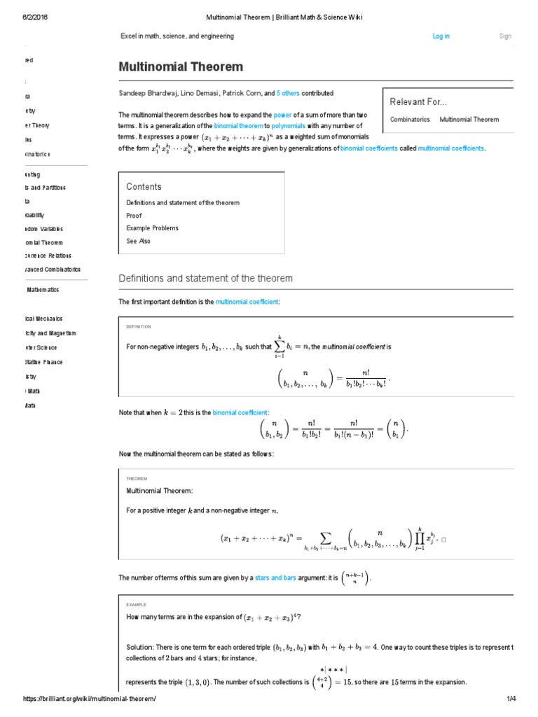 Multinomial Theorem - Brilliant Math & Science Wiki | PDF ...