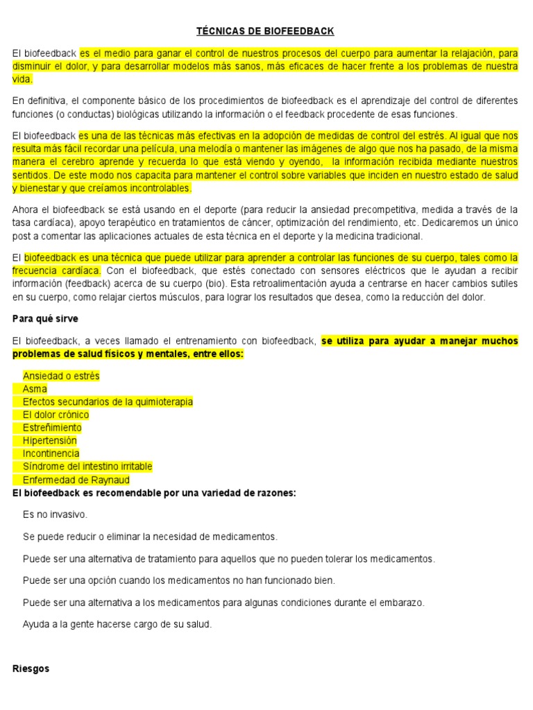 Técnicas de Biofeedback | PDF | Estrés (biología) | Aprendizaje