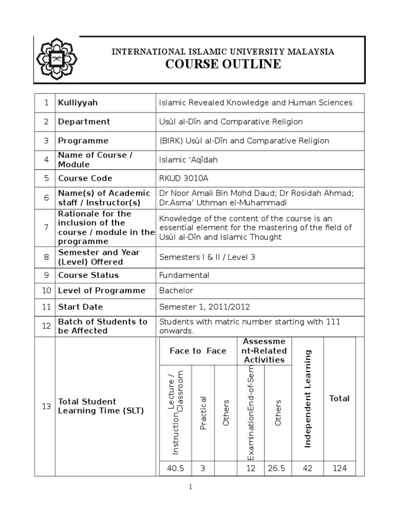 Islamic Aqidah Arabic Revised Course Outline | PDF | Educational ...