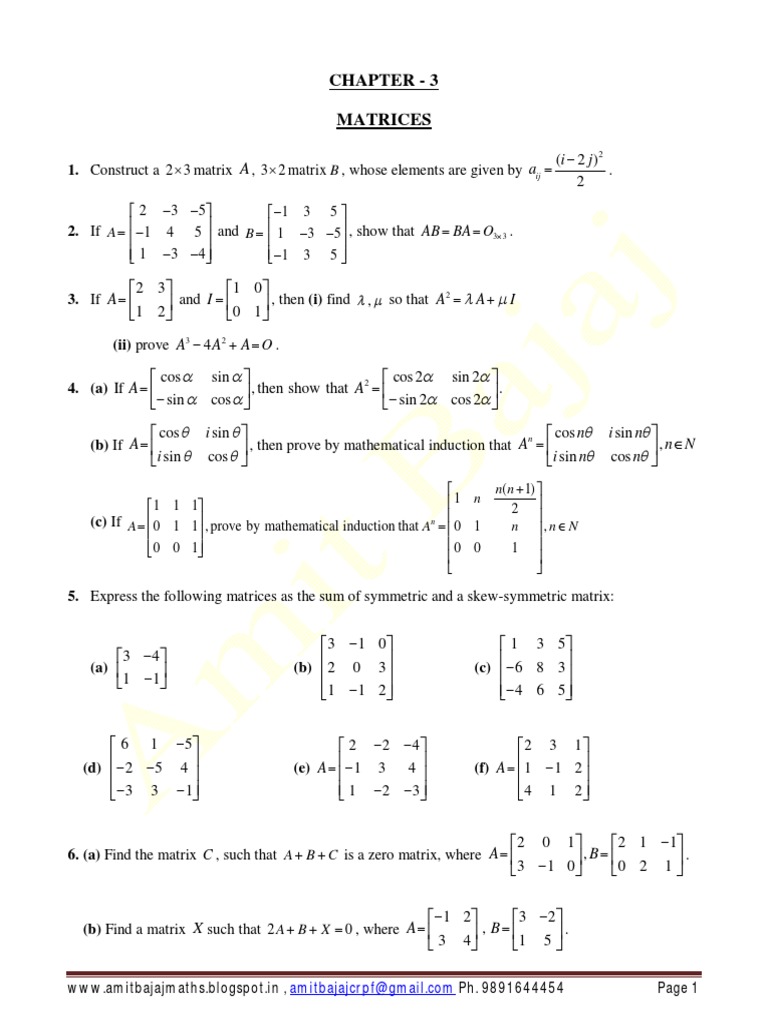 Class XII Assignment - Matrices | PDF | Matrix (Mathematics) | Theoretical Physics