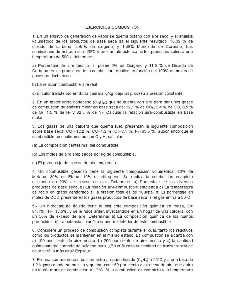 Ejercicios Combustion | Combustión | Gases