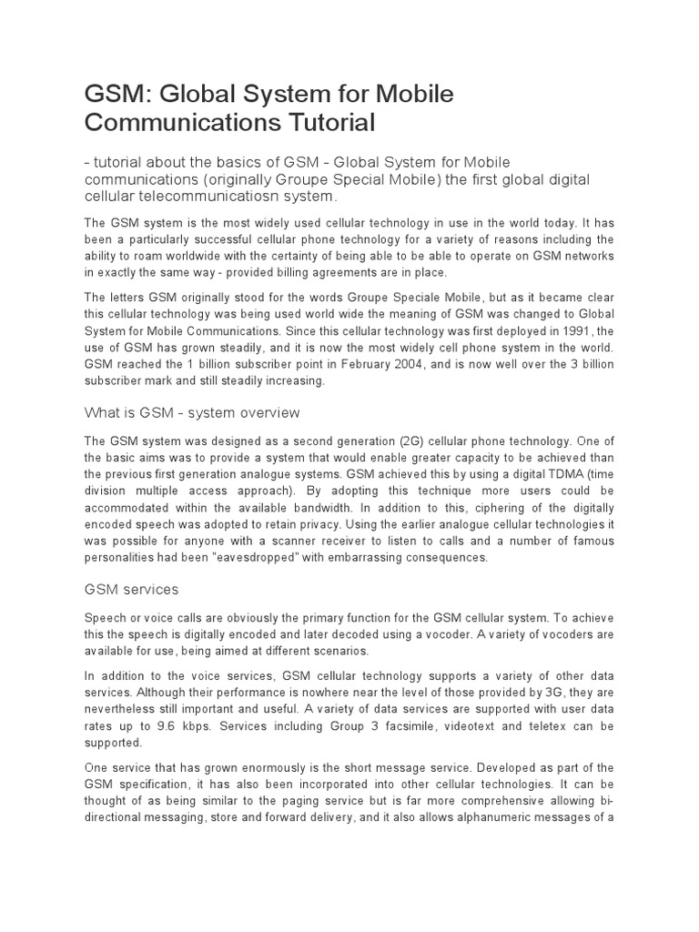 GSM: Global System For Mobile Communications Tutorial | PDF | Radio ...