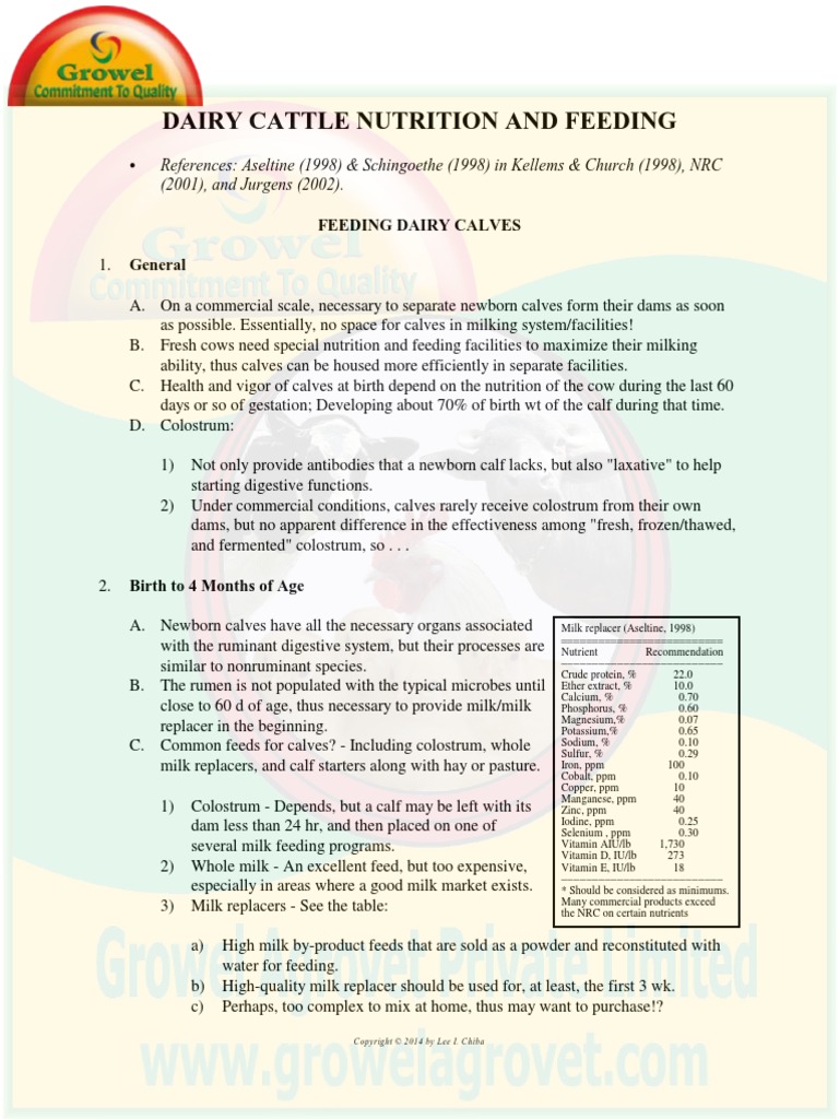 A Brief Guide To Dairy Cattle Feeding & Nutrition | PDF | Dairy Farming ...