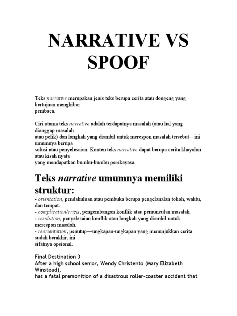 Narrative Vs Spoof | PDF | Putri Salju