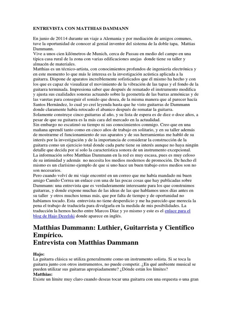 Entrevista Con Matthias Dammann | PDF | Guitarras | Sonido