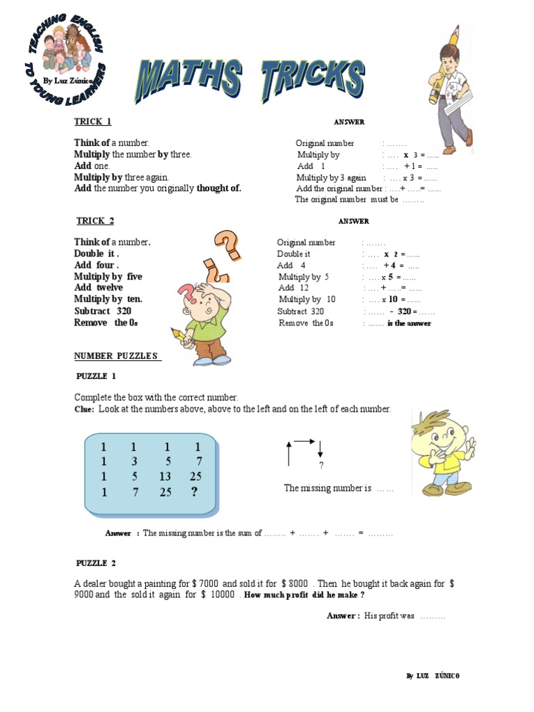 Think of A Number. Multiply The Number by Three. Add One. Multiply by ...