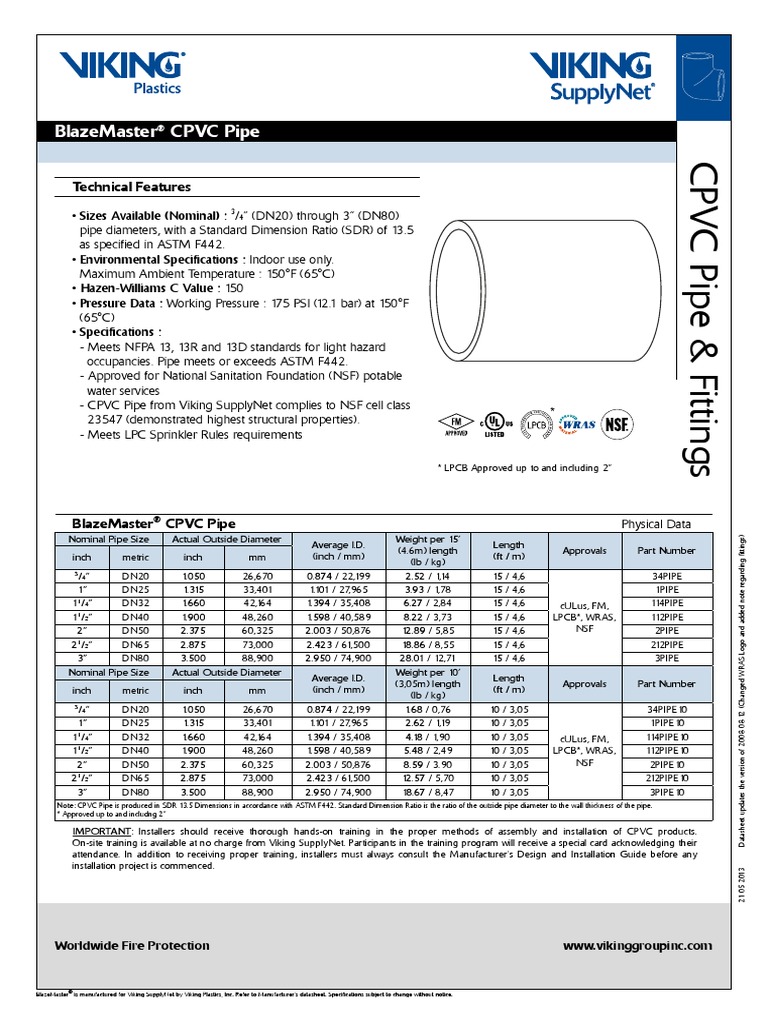 Blazemaster CPVC Pipe: Technical Features | PDF | Pipe (Fluid ...