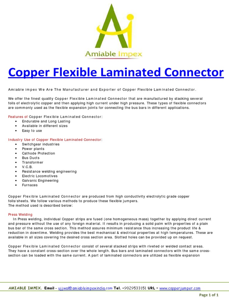 Copper Laminated Flexible Connector Manufacturer | PDF | Electrical ...
