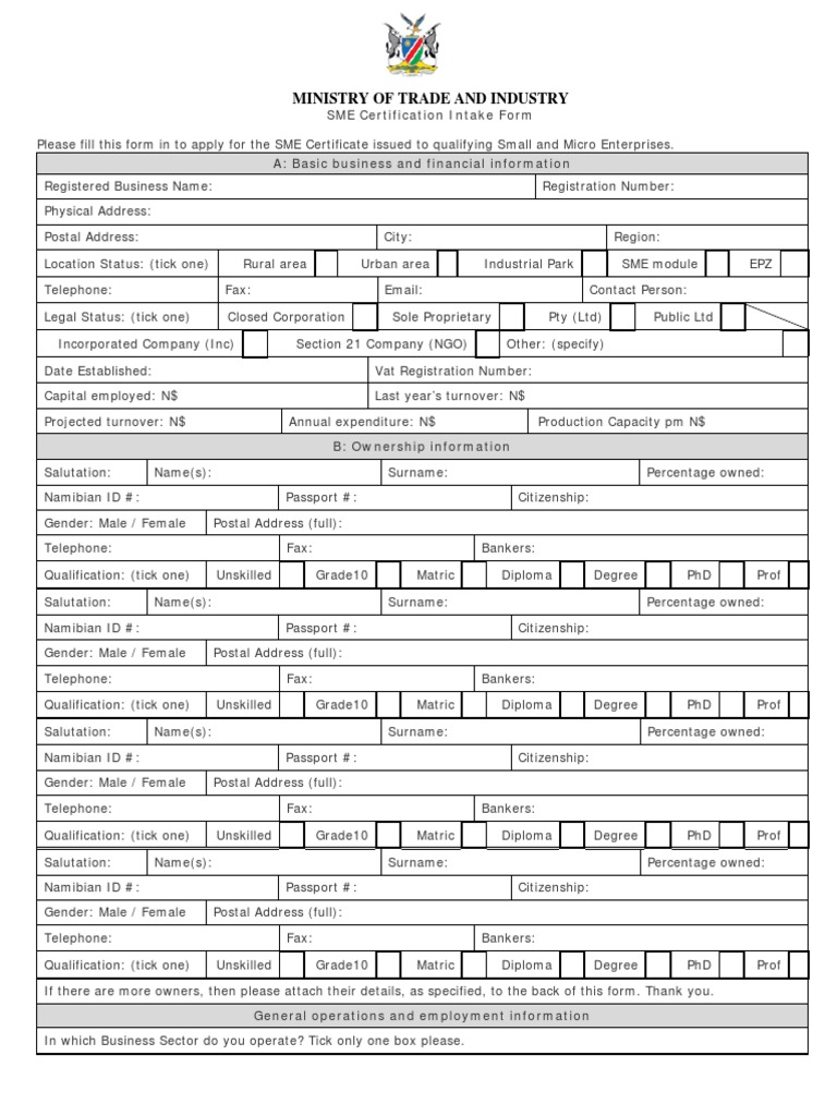 SME Intake Form | PDF | Small And Medium Sized Enterprises | Economies