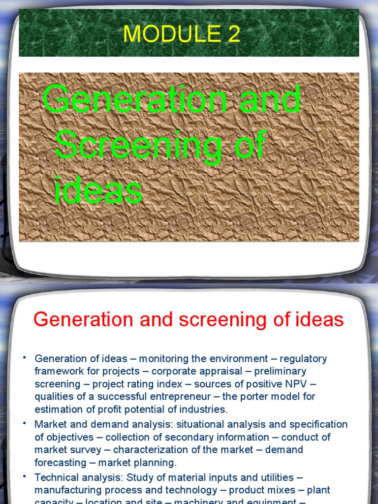 Generation and Screening of Ideas | PDF | Survey Methodology | Forecasting