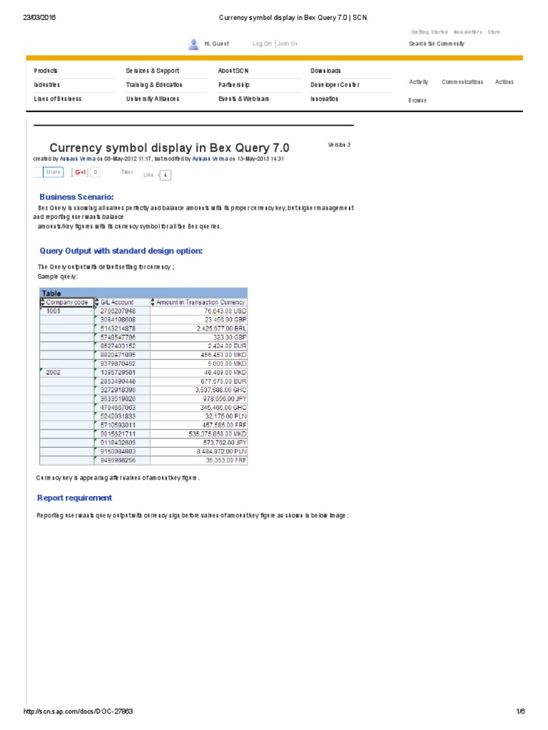 Currency Symbol Display in Bex Query 7 | PDF | Sap Se | Currency