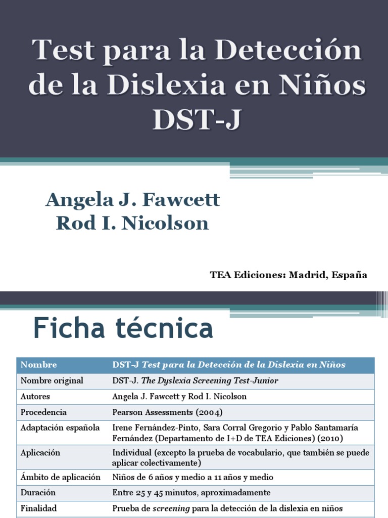 (DST-J) Test Para La Detección de La Dislexia en Niños | Dislexia ...