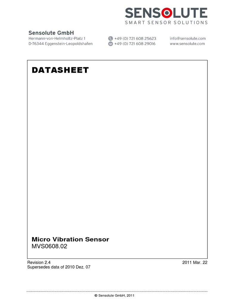 Datasheet: Micro Vibration Sensor | PDF | Electronics | Printed Circuit ...