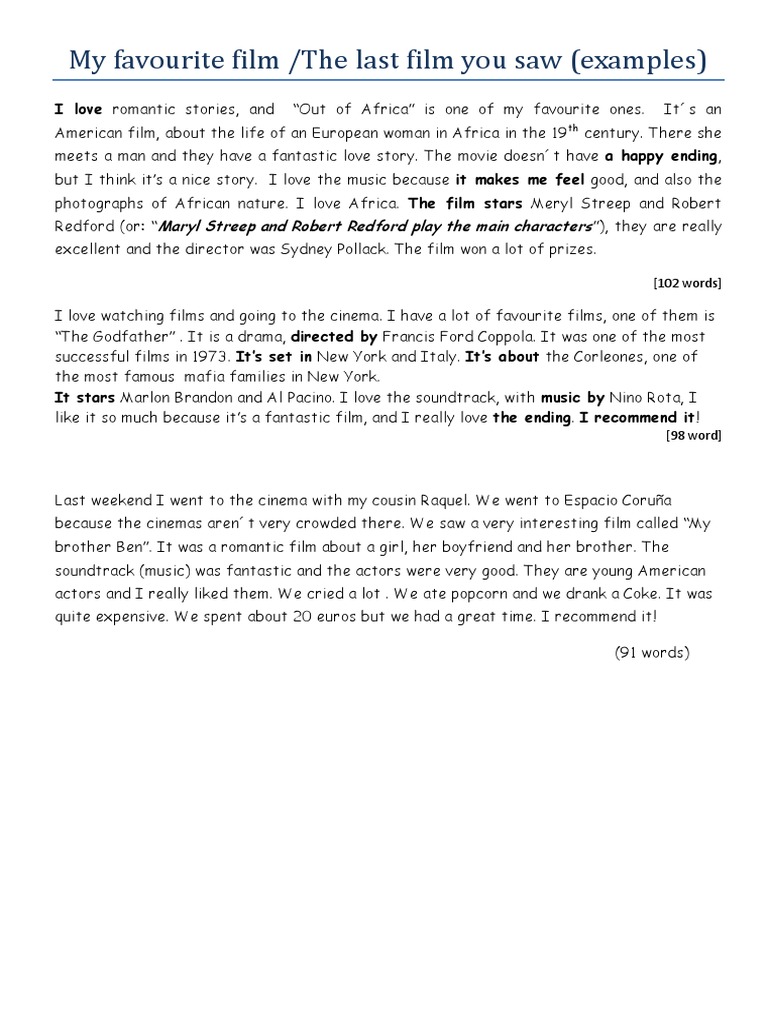 Favorite Films: Romance and Drama Insights | PDF