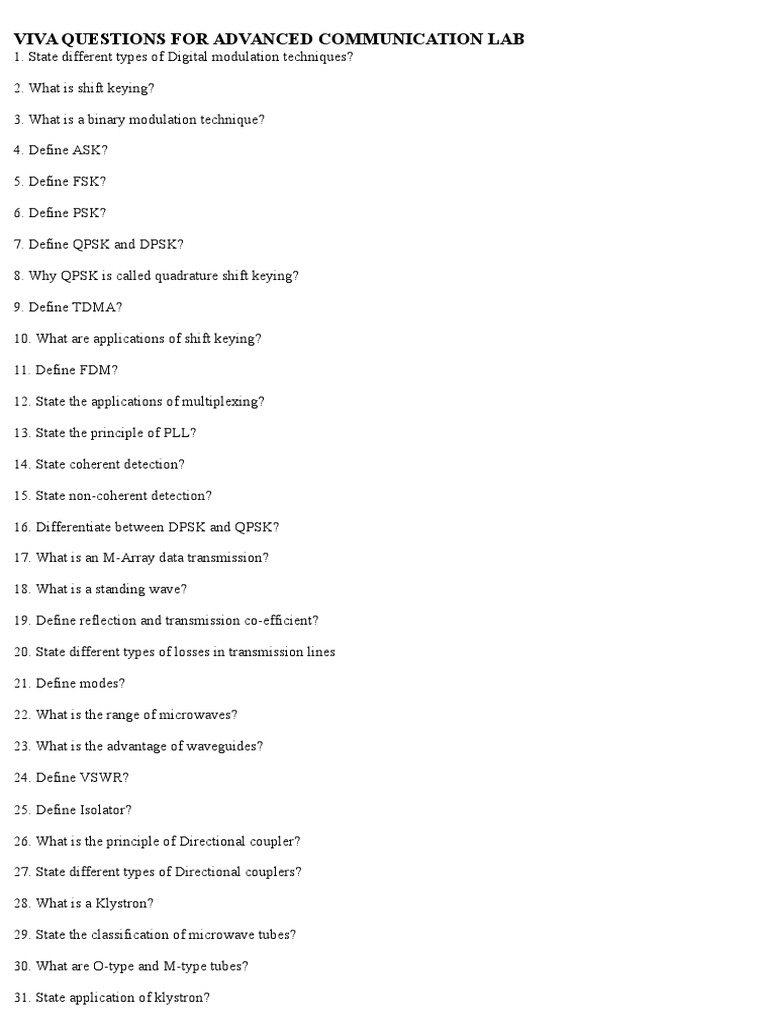 Viva Questions For Advanced Communication Lab | Download Free PDF ...
