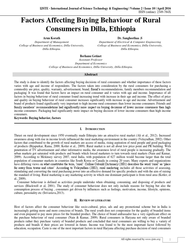 Factors Affecting Buying Behaviour of Rural Consumers in Dilla, Ethiopia | PDF | Behavior ...