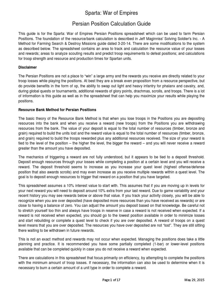 Sparta War of Empires - Persian Positions Spreadsheet Guide v3 | PDF ...