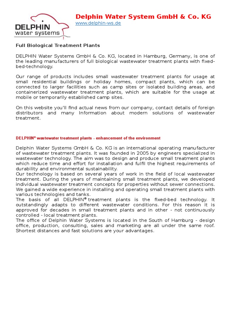 Delphin Water System GMBH | PDF | Sewage Treatment | Wastewater