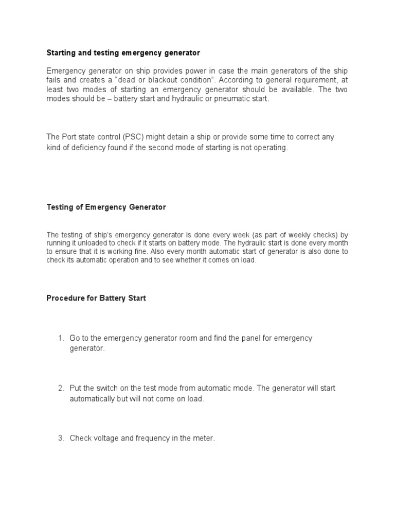 Emergency generator testing | PDF | Electric Generator | Valve