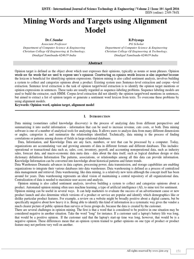 Mining Words and Targets Using Alignment Model | PDF | Data Warehouse ...