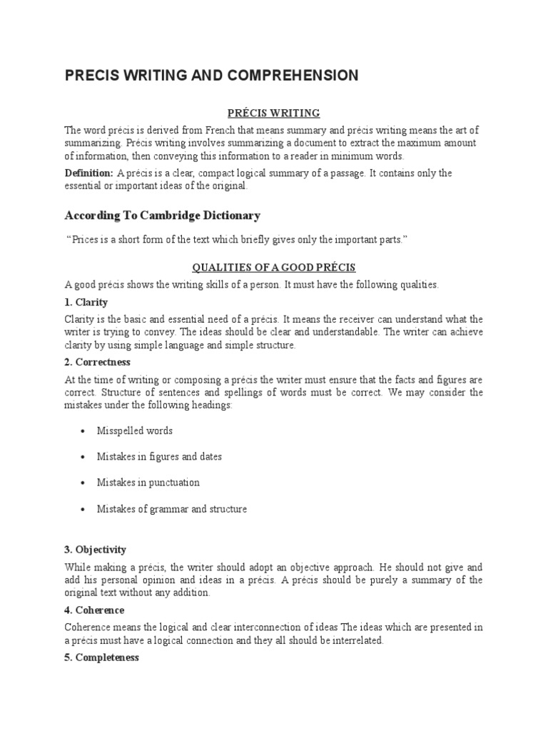 Mastering Précis Writing Skills | PDF | Word | Rules
