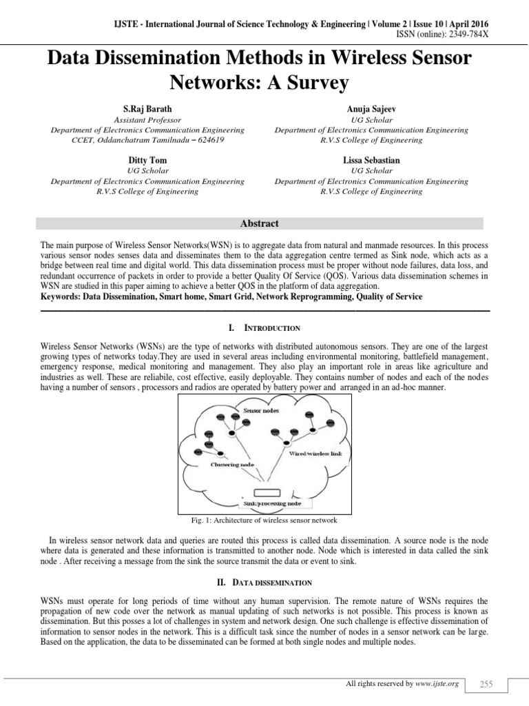 Data Dissemination Methods In Wireless Sensor Networks A Survey Pdf Wireless Sensor Network