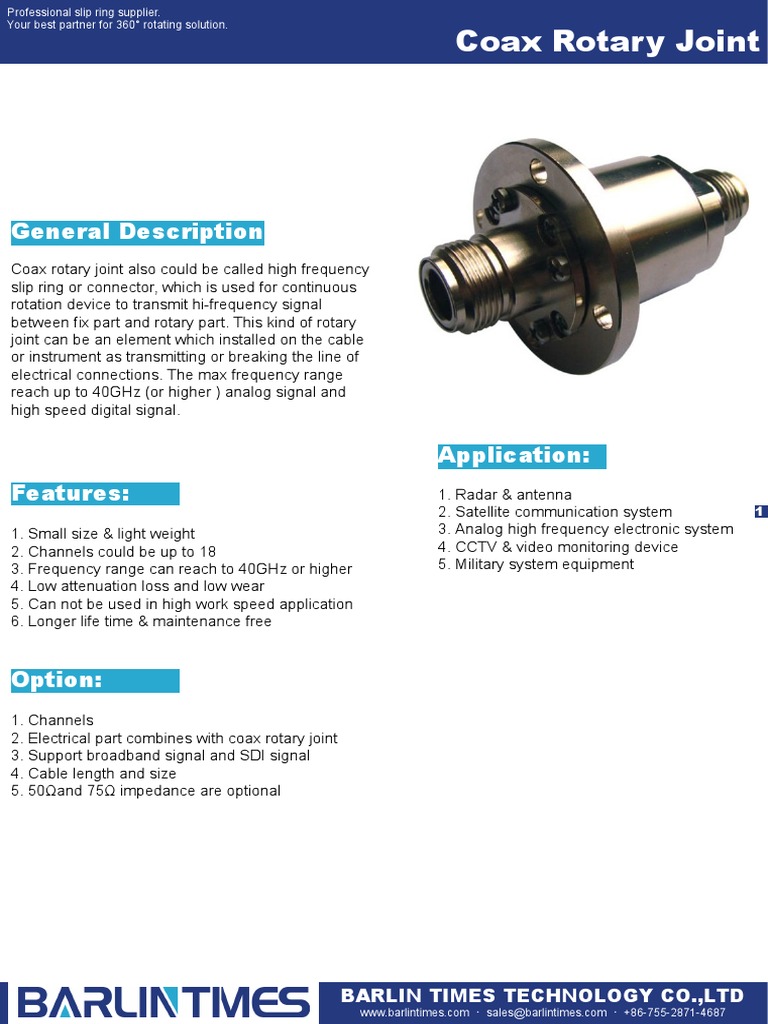 Coax Rotary Joint PDF | PDF | Coaxial Cable | Electrical Resistance And ...