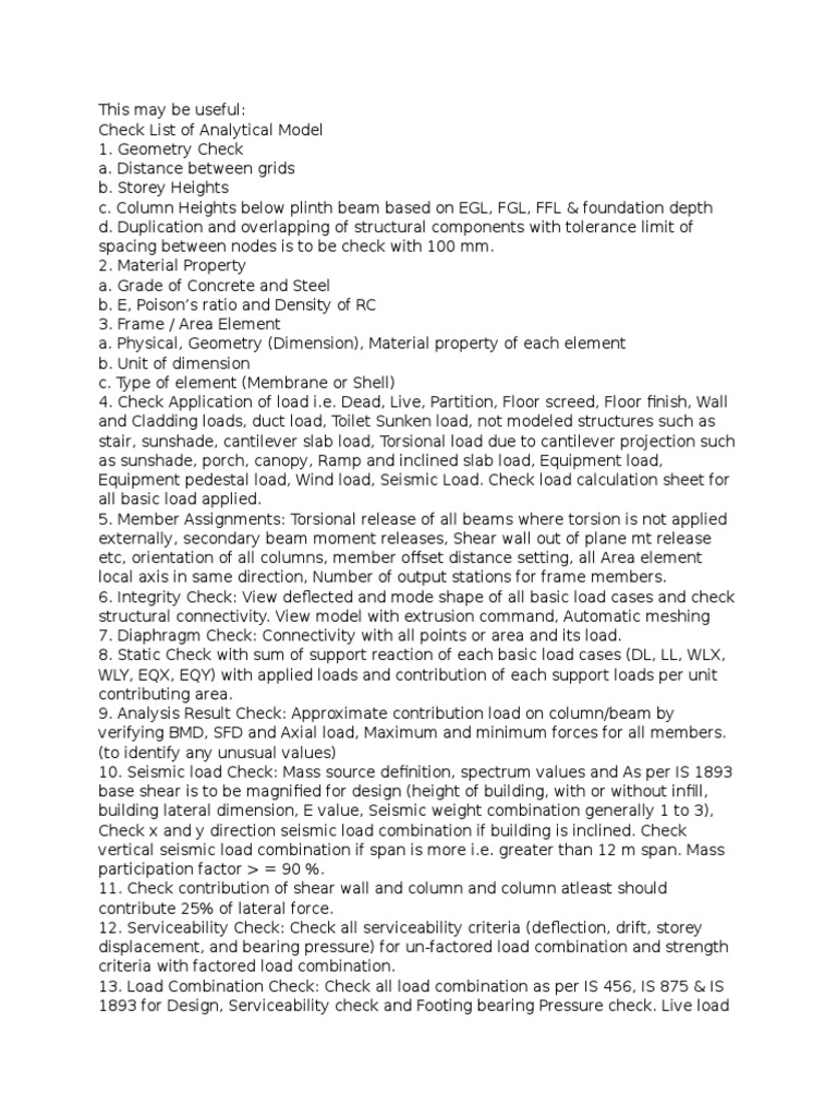 Etabs Checklist | PDF | Beam (Structure) | Structural Load