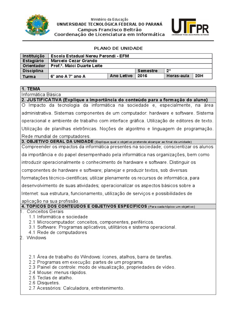 Modelo 03 - Plano de Unidade | PDF | Internet | Microsoft Windows