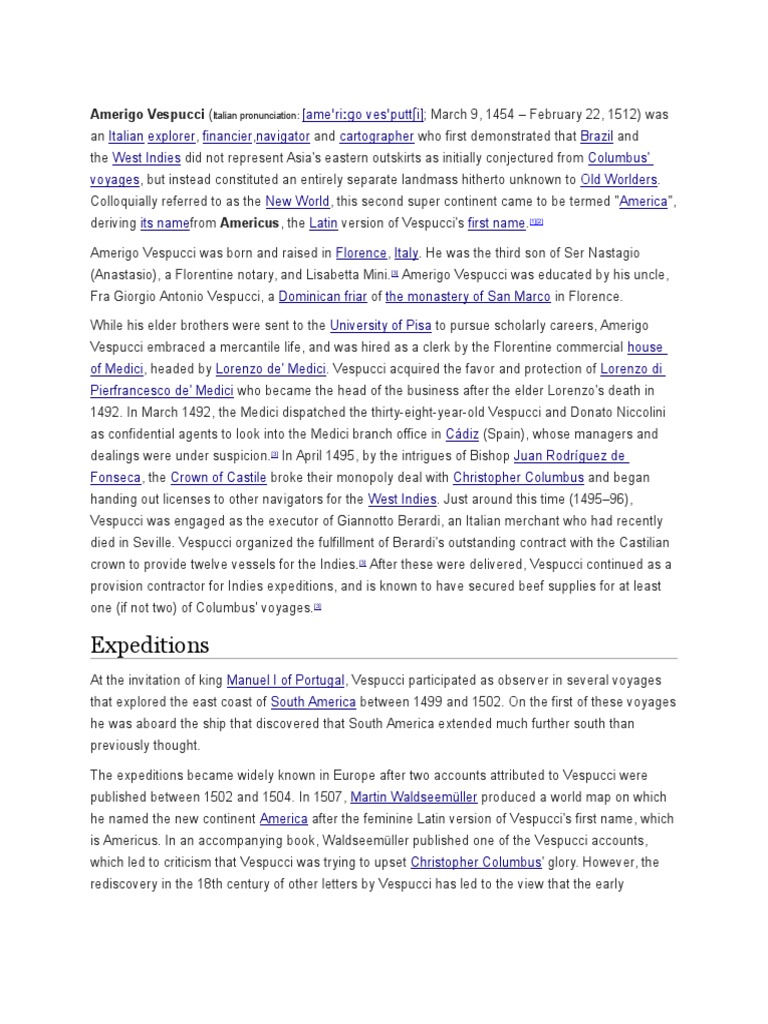 Expeditions: Amerigo Vespucci ( | PDF | Exploration | Geography