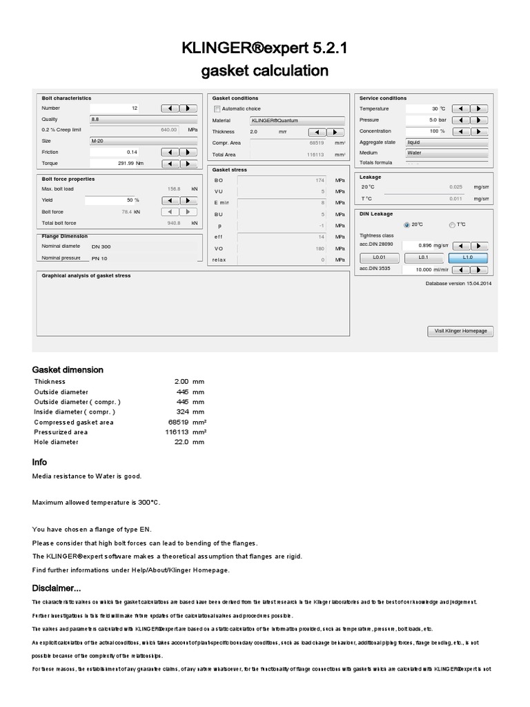 KLINGER®expert 5.2.1 Gasket Calculation | PDF | Technology & Engineering
