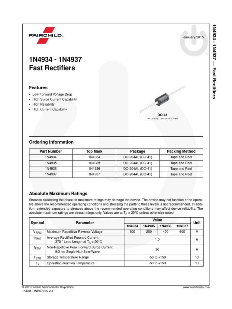 1N4934 - 1N4937 Fast Rectifiers: Features | PDF | Rectifier | Counterfeit