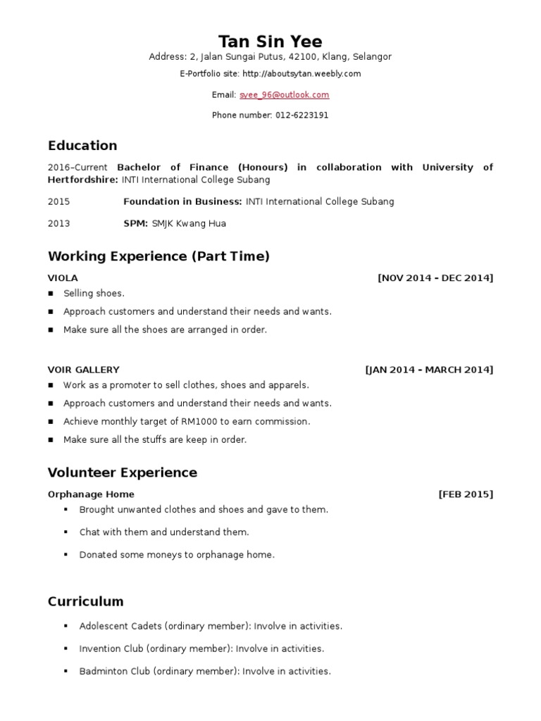 Tan Sin Yee: Education | PDF | Career & Growth | Business