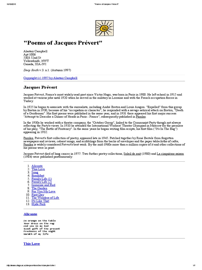 Poems of Jacques Prévert | PDF | Poetry