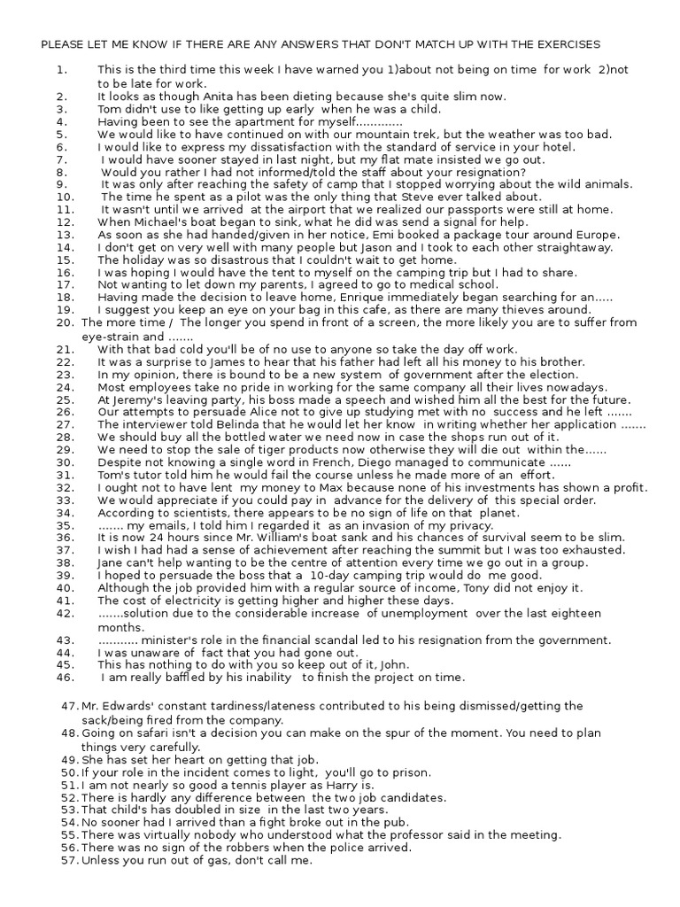 C1 Rephrasing Exercises with Answers | PDF