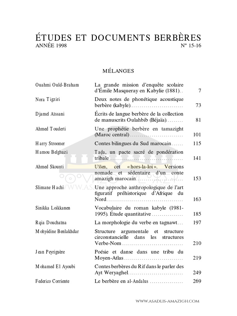 Etudes Et Documents Berberes PDF | PDF | Alger