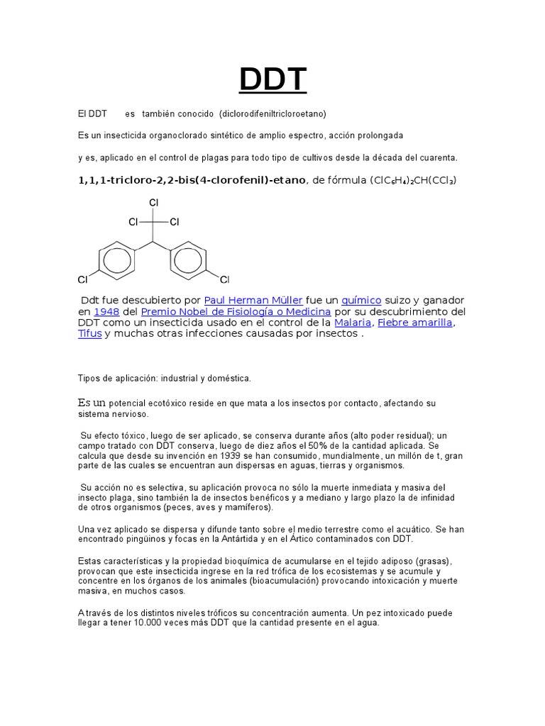 1,1,1-Tricloro-2,2-Bis (4-Clorofenil) - Etano, de Fórmula (CLC: H) CH ...