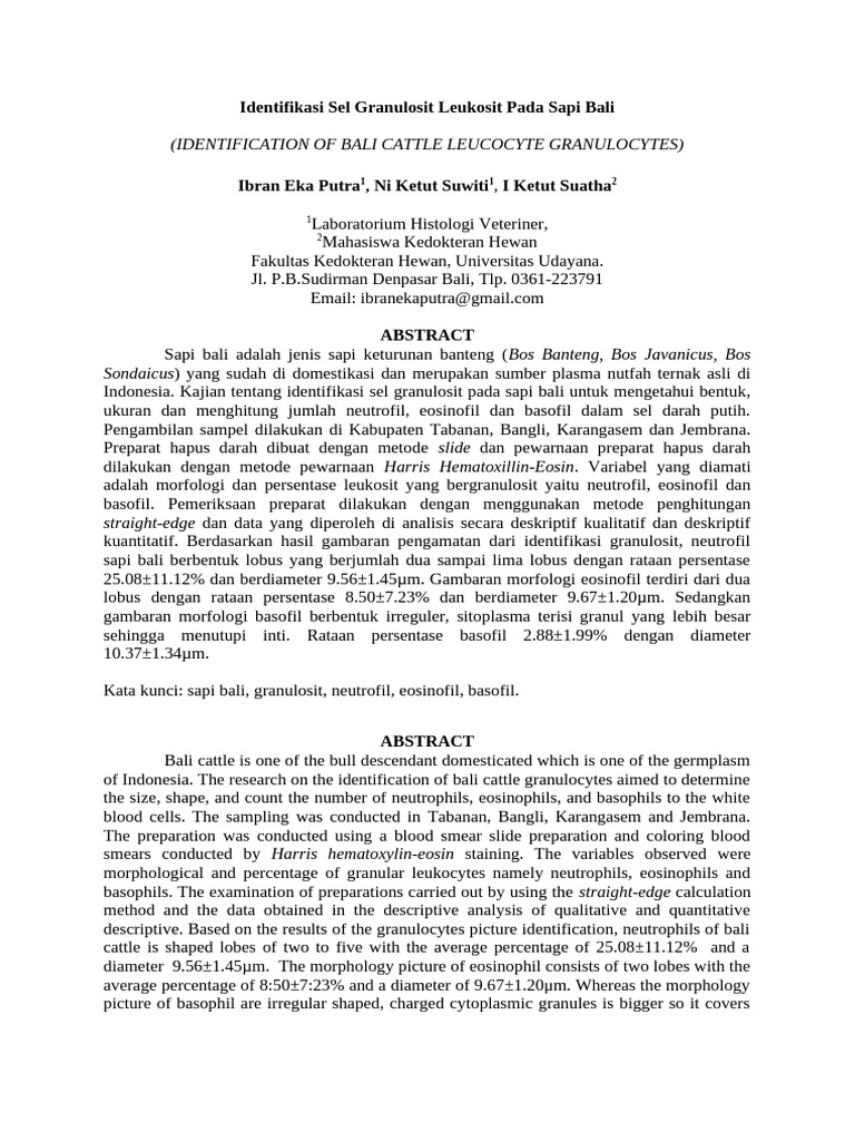 Identifikasi Sel Leukosit Granulosit Pada Sapi Bali | PDF