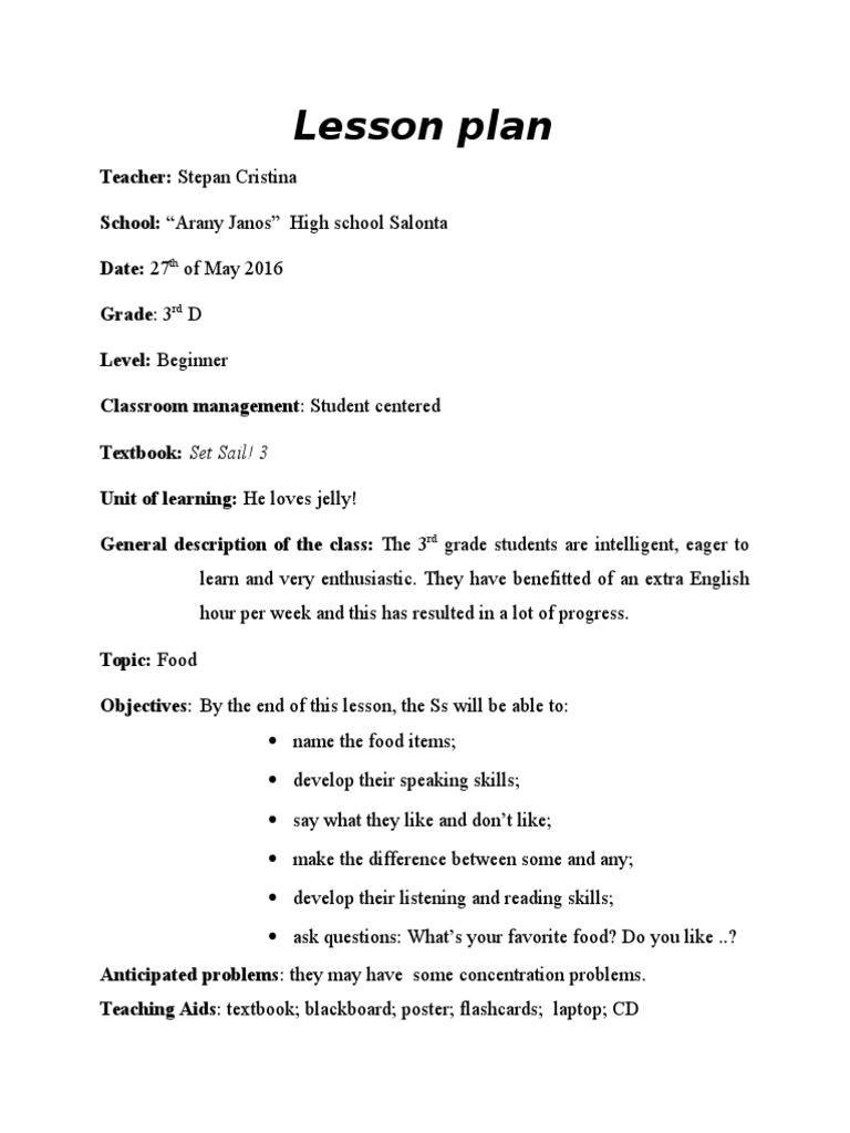 Lesson Plan Food | PDF | Lesson Plan | Teachers