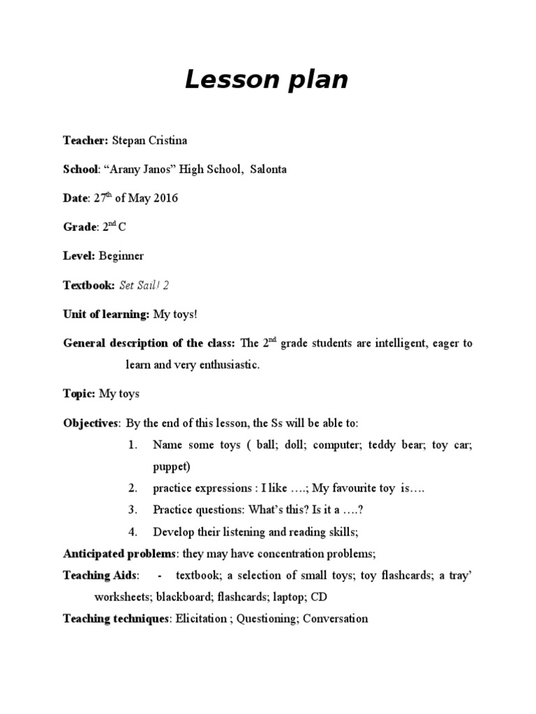 Lesson Plan My Toys | PDF | Toys | Lesson Plan