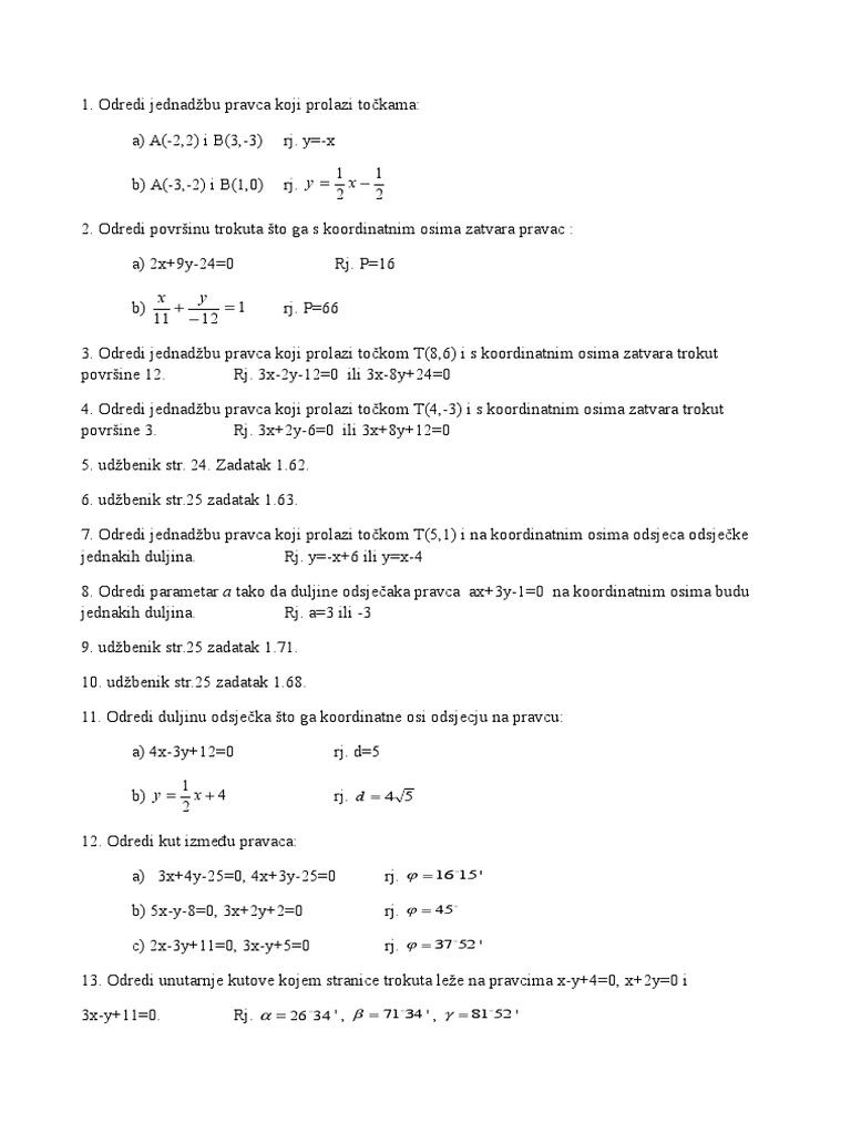 Pravac-Zadaci Za Vjezbu | PDF