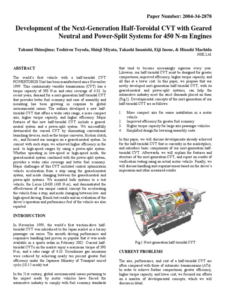Development of The Next-Generation Half-Toroidal CVT With Geared ...