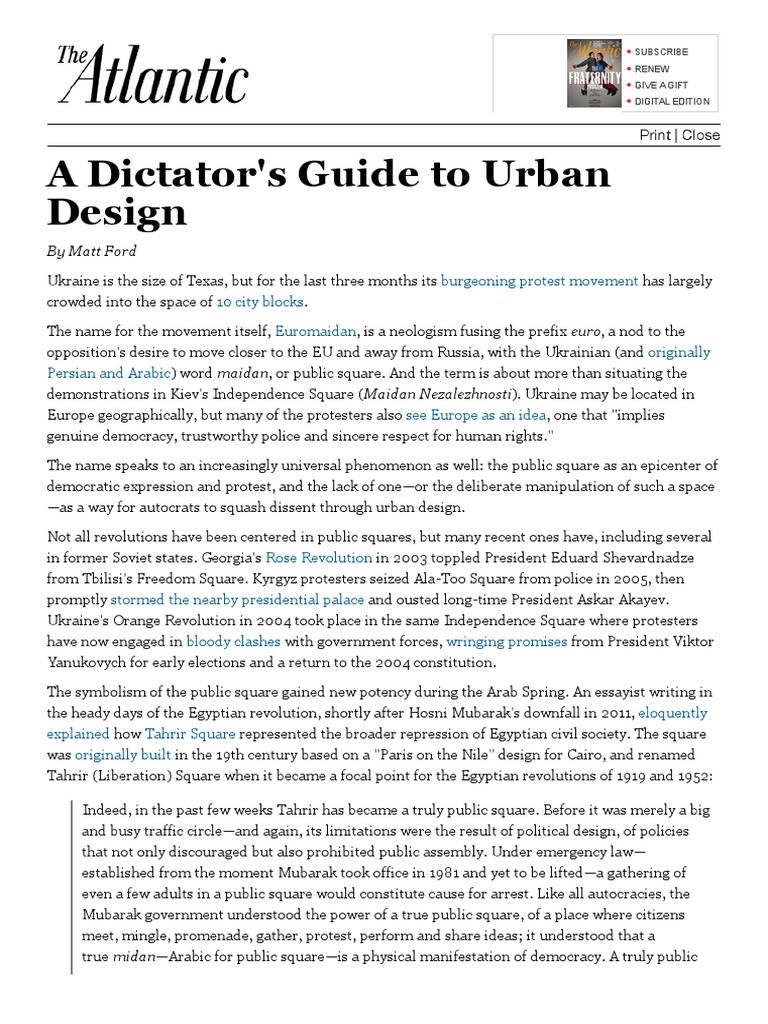 A Dictator's Guide To Urban Design | PDF | Tahrir Square | Government