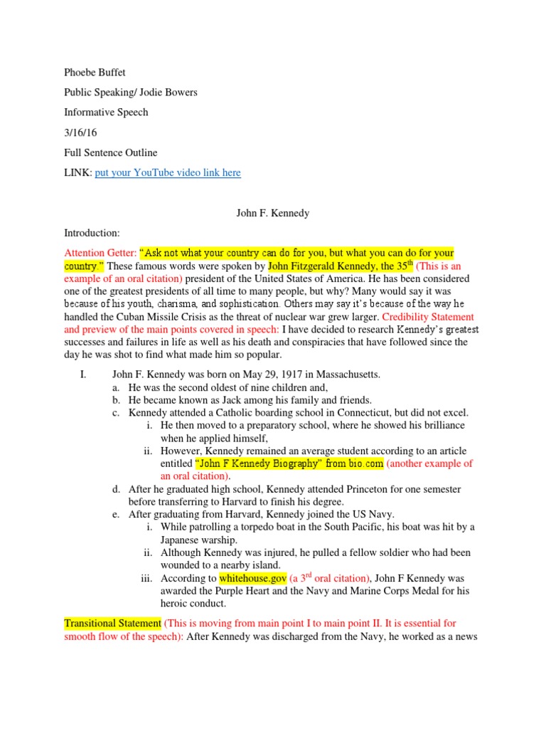 JFK Example Outlines and Works Cited | PDF | John F. Kennedy | Fidel Castro