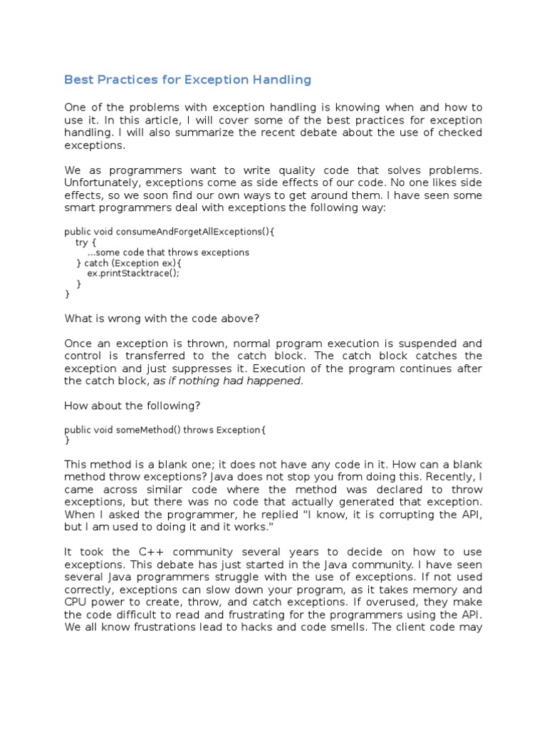 Best Practices For Exception Handling | PDF | Application Programming ...