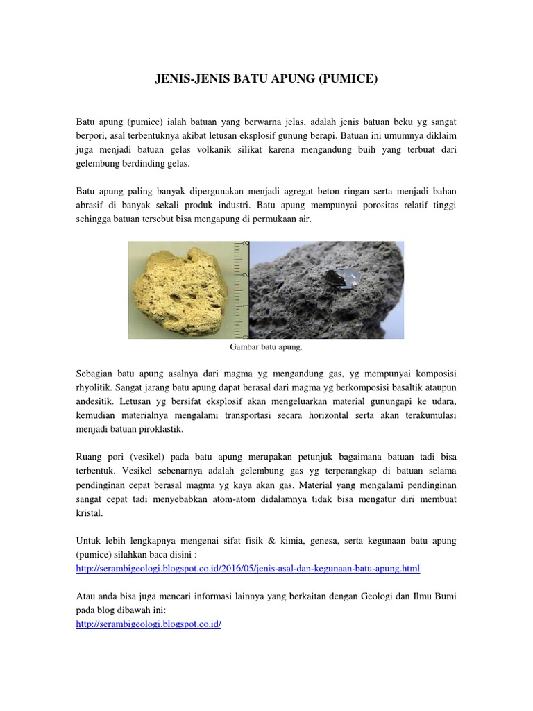 Jenis-Jenis Batu Apung (Pumice) | PDF