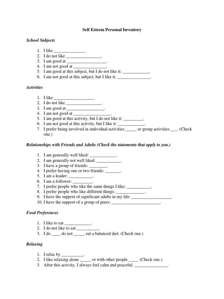 Self Esteem Personal Inventory Survey | PDF