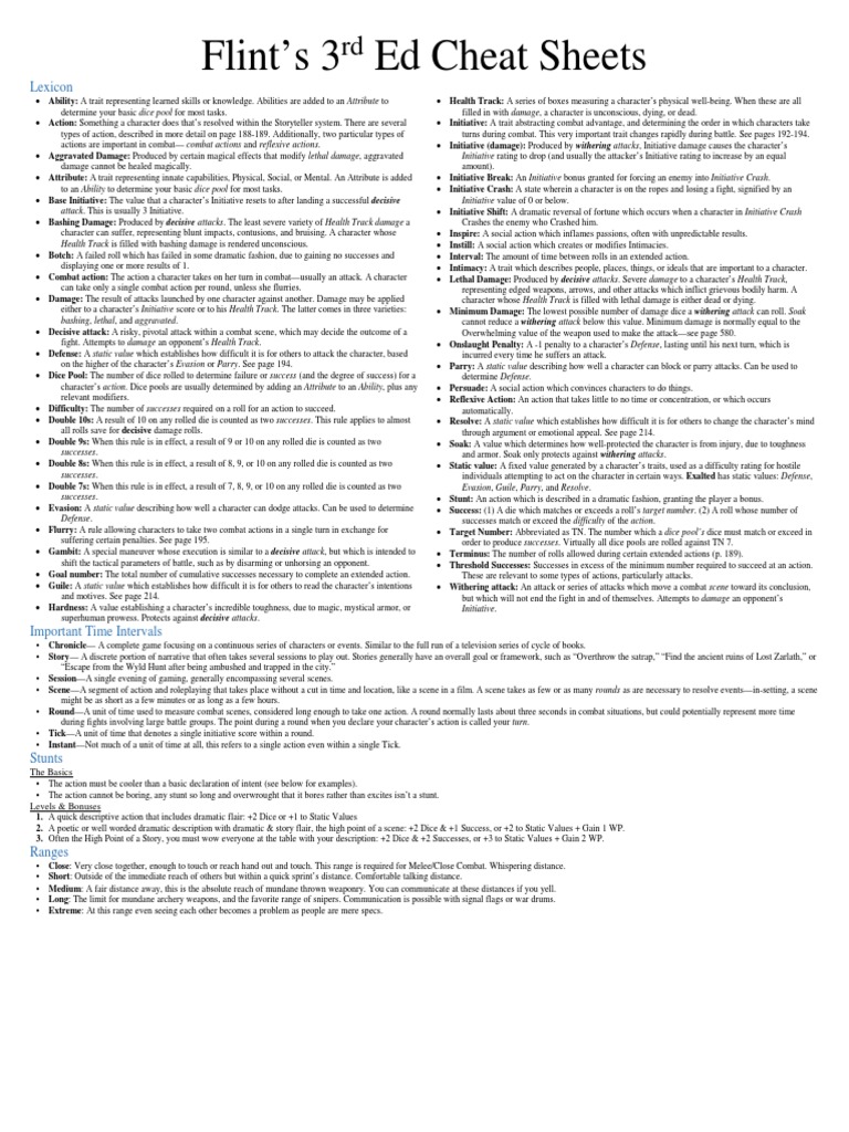 Exalted 3rd Edition Cheat Sheet | PDF | Grappling