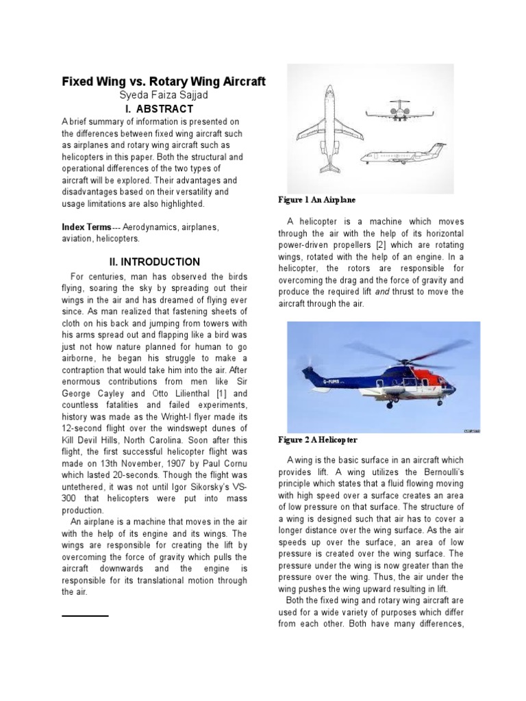 Fixed Wing Vs Rotary Wing Aircraft | PDF | Helicopter | Helicopter Rotor Fixed Wing Vs Rotary Wing Aircraft | PDF | Helicopter | Helicopter Rotor